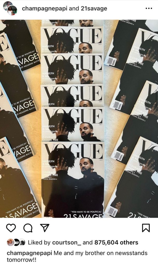Drake and 21 Savage reportedly sued by Vogue for fake magazine cover